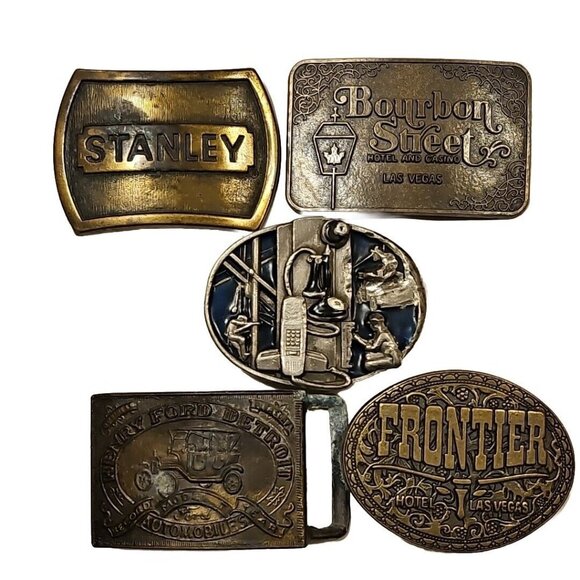 Stanley | Accessories | Vintage Brass Belt Buckle Lot Las Vegas Stanley Ford Auto 3d Metal ...